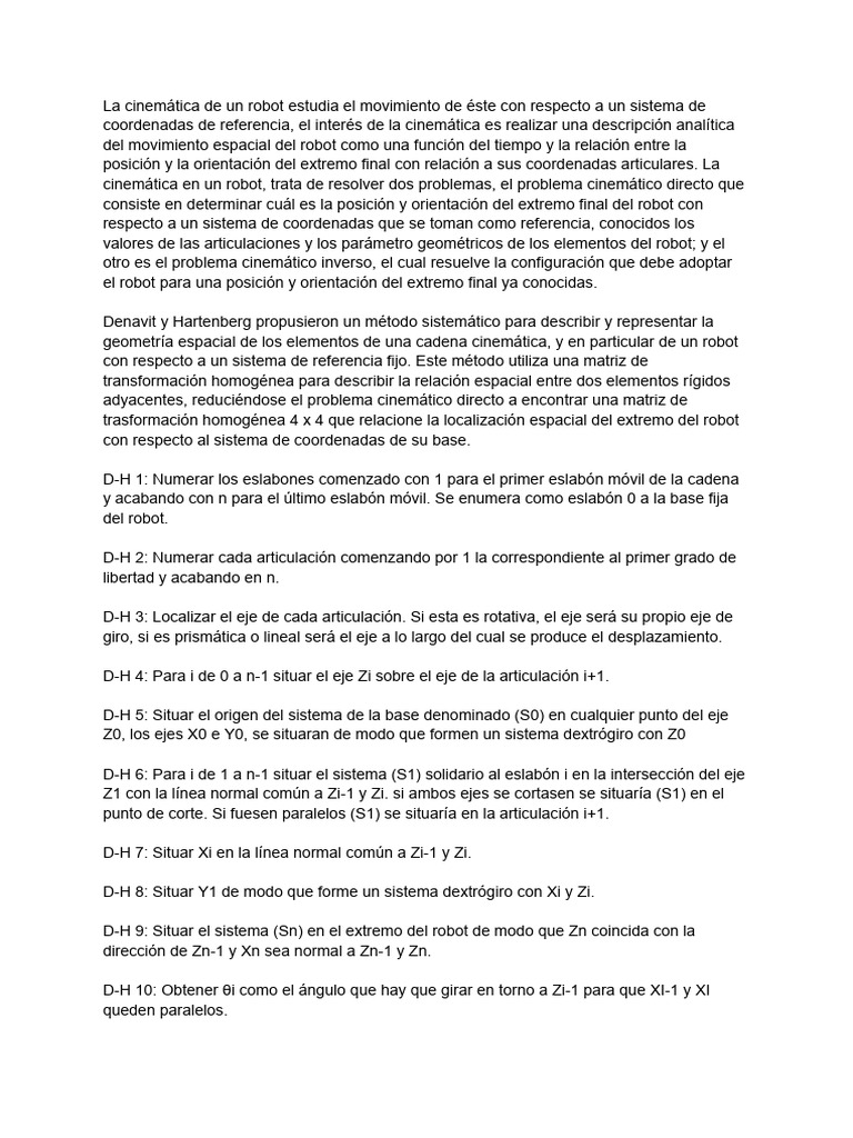 Cinematica Directa | PDF | Cinemática | Matriz (Matemáticas)