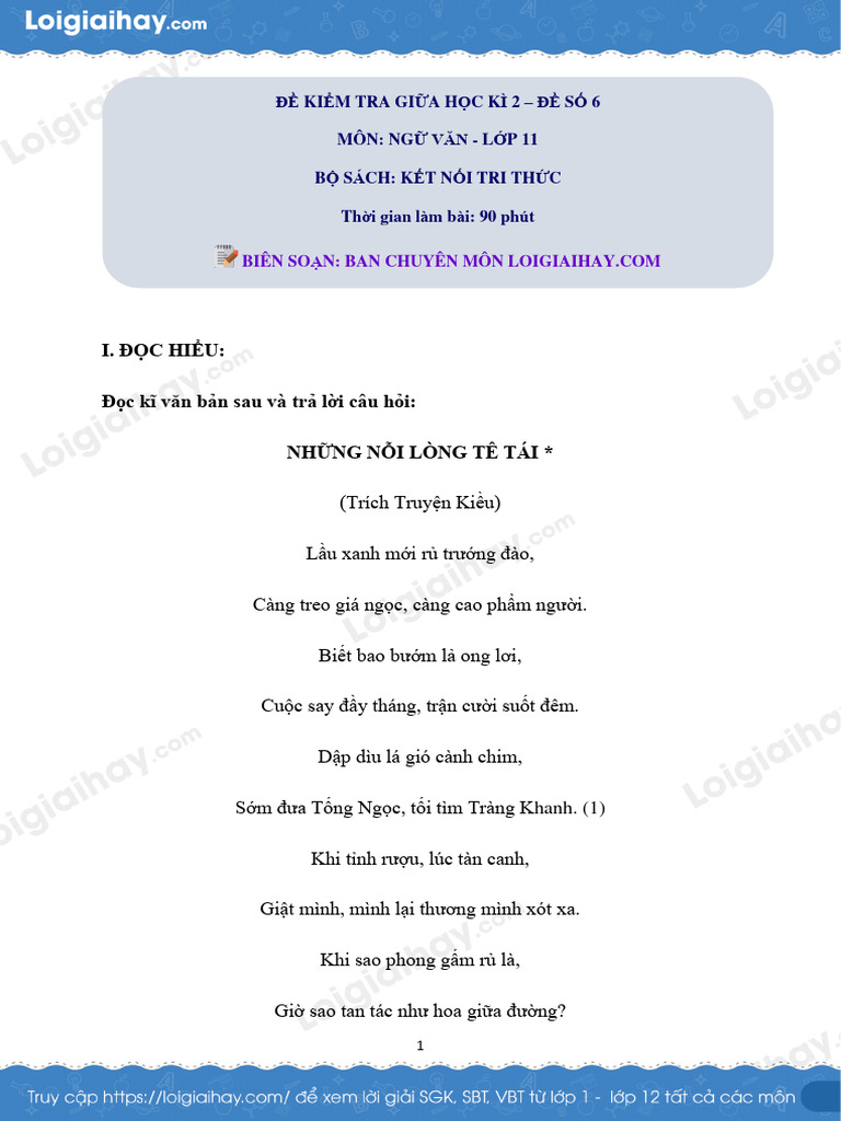 De Thi Giua Ki 2 Van 11 Ket Noi Tri Thuc de So 6 1709688618 | PDF