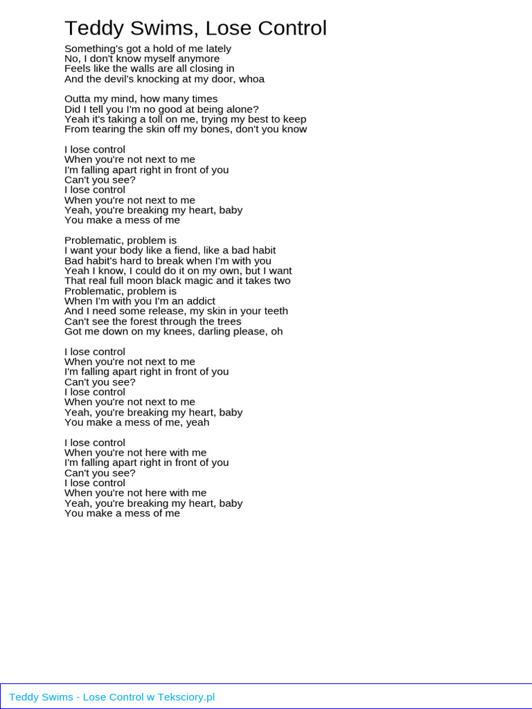 Teddy Swims Lose Control | PDF