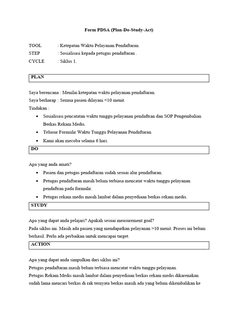 Form PDSA Waktu Pelayanan Pendaftaran | PDF