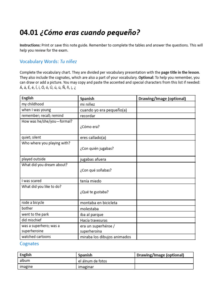 Spanish Childhood Vocabulary Guide | PDF | Linguistics | Grammar