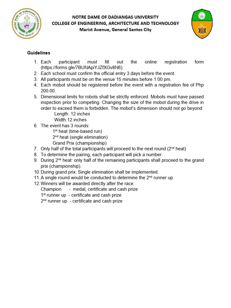 Mobot Race Guidelines and Rules | PDF | Formula Racing | Formula One Races
