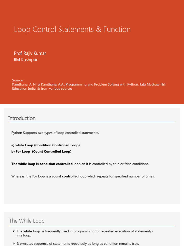 Session 3 Ch 5 And 6 Loop Control Statements And Function Pdf Control Flow Parameter