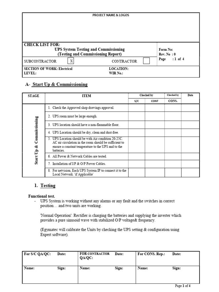 Check List For The Testing Commissionig Report | PDF | Mains ...