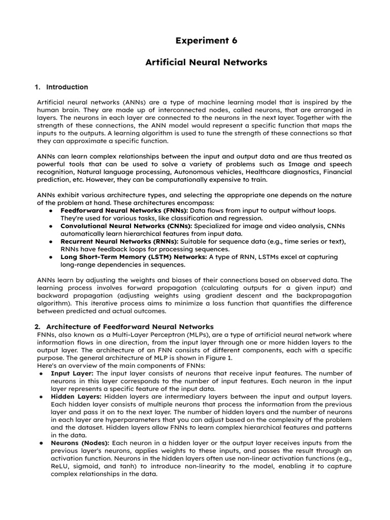 Exp6 - Artificial Neural Networks | PDF | Artificial Neural Network | Statistical Classification