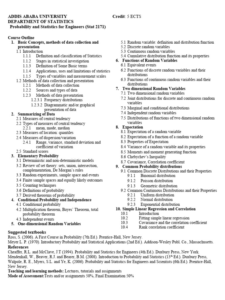 Probability and Statistics Course Outline | PDF | Probability ...