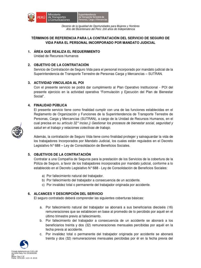 5 TERMINOS DE REFERENCIA VIDA LEY v2 | PDF | Póliza de seguros | Seguro