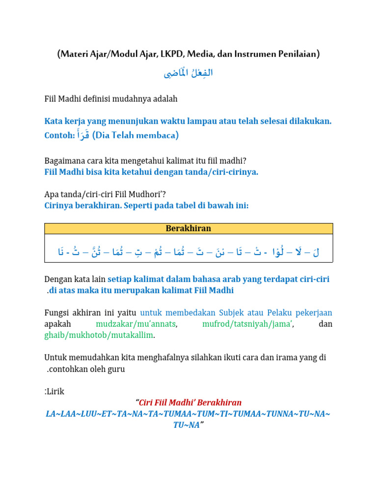MATERI TARKIB FIIL Madhi | PDF