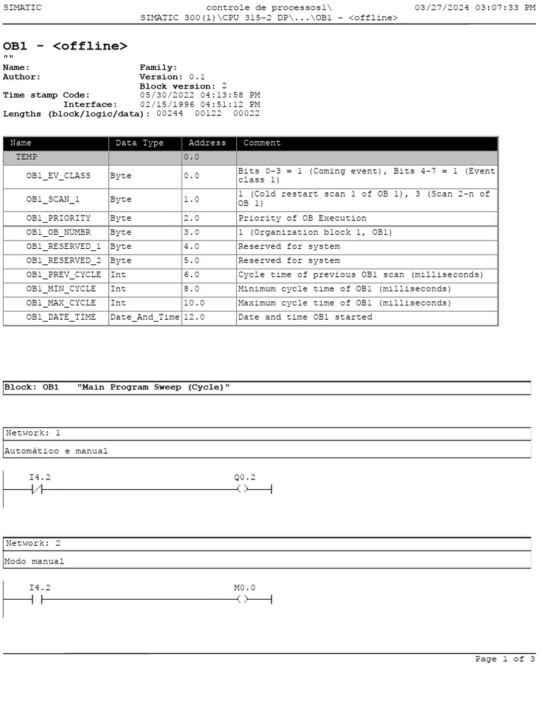 OB1 - : Name Data Type Address Comment | PDF | Computer Data | Computer Hardware