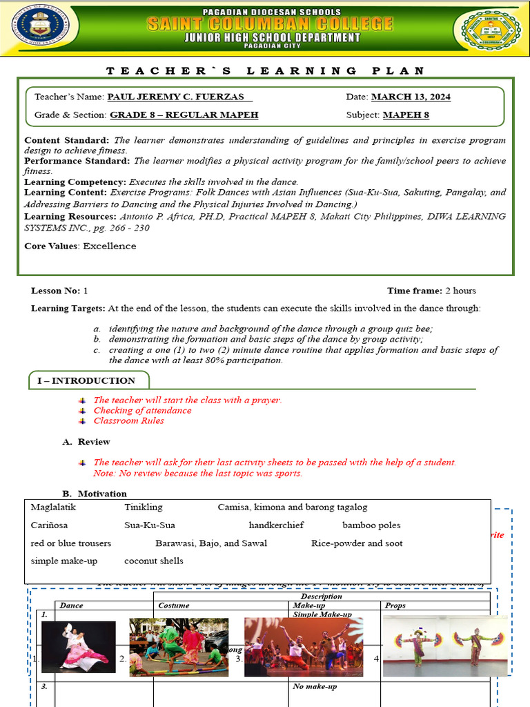 LESSON PLAN - MAPEH 8 - Folk Dance | PDF | Dances | Teachers LESSON PLAN - MAPEH 8 - Folk Dance | PDF | Dances | Teachers