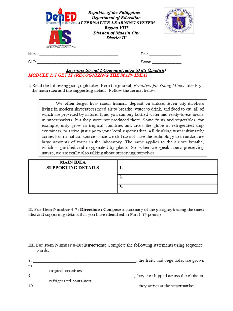 ALS Worksheet | PDF | Subject (Grammar) | Employment