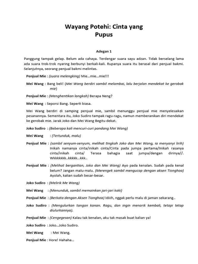 Naskah Drama Wayang Potehi: Cinta Pupus | PDF
