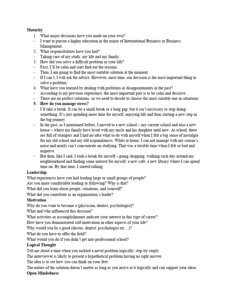 Interview Question | Download Free PDF | Experience | Behavioural Sciences