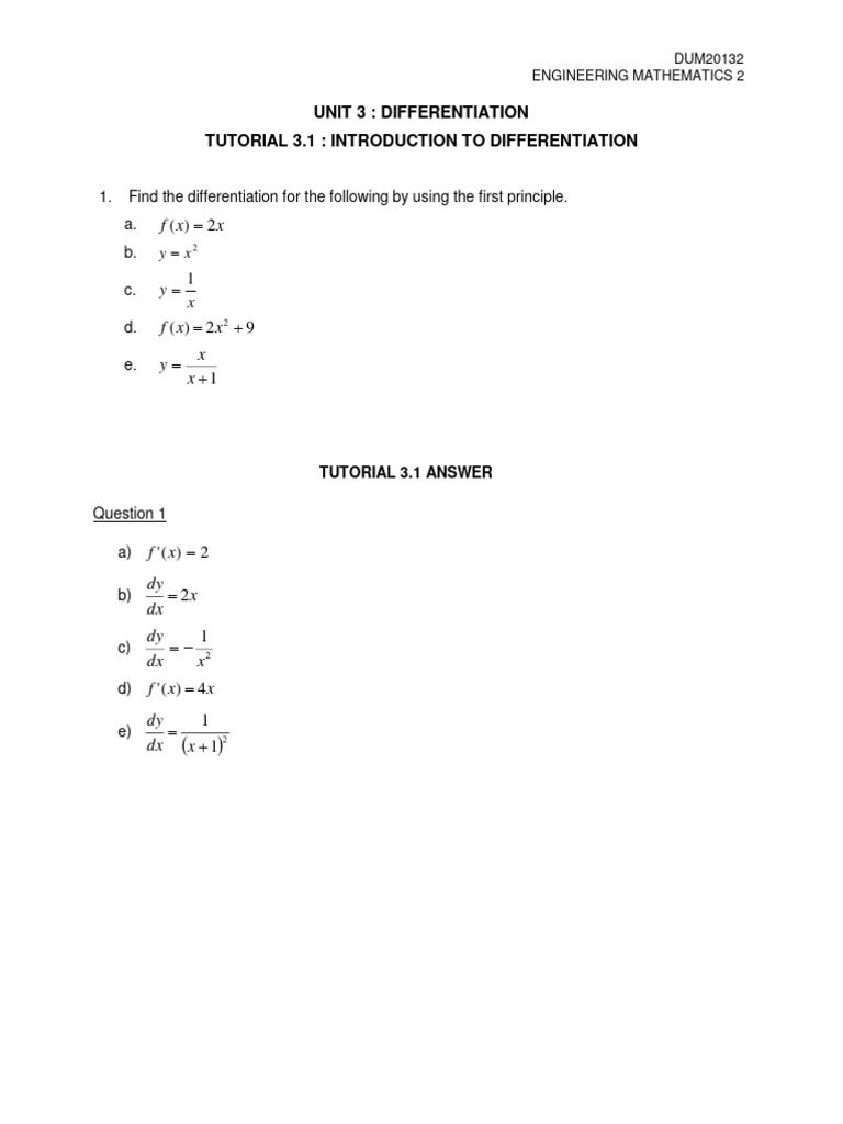 Tutorial Differentiation | PDF | Derivative | Mathematical Concepts