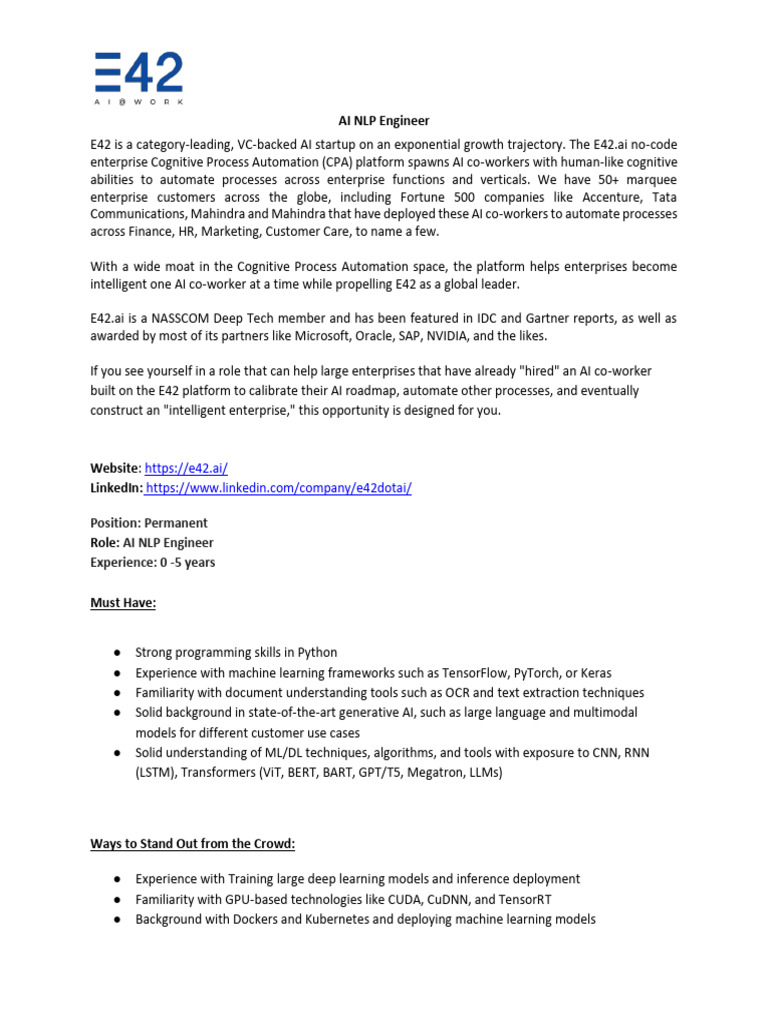 AI NLP Engineer-JD-updated | PDF | Artificial Intelligence | Intelligence (AI) & Semantics