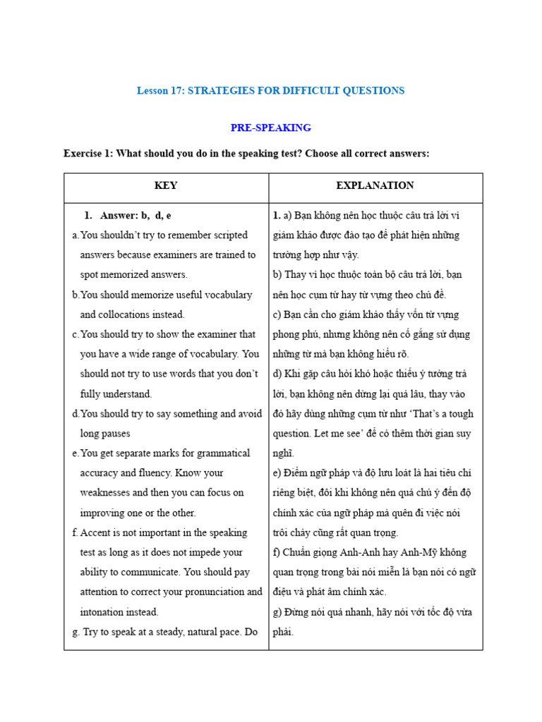 KEY - Speaking 17 | PDF