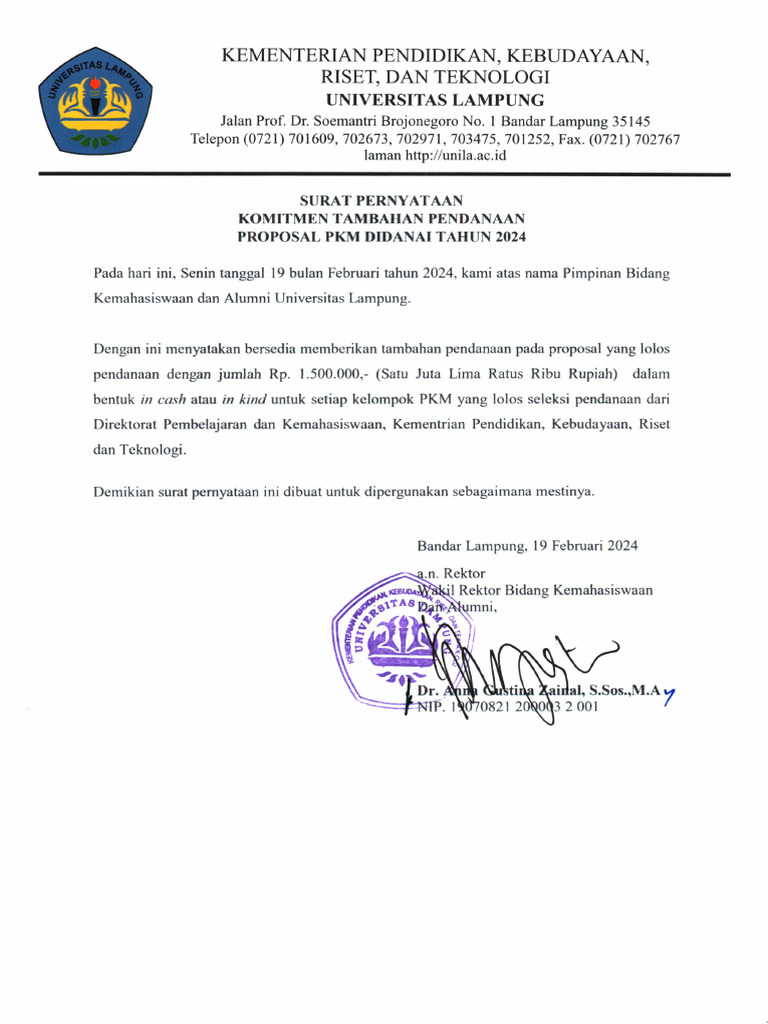 Surat Pernyataan Komitmen Dana PKM | PDF