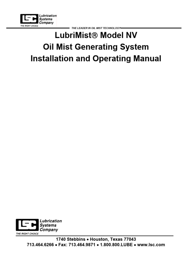 Lubrimist Model NV - Operating Manual_REV2 | PDF | Thermostat | Valve