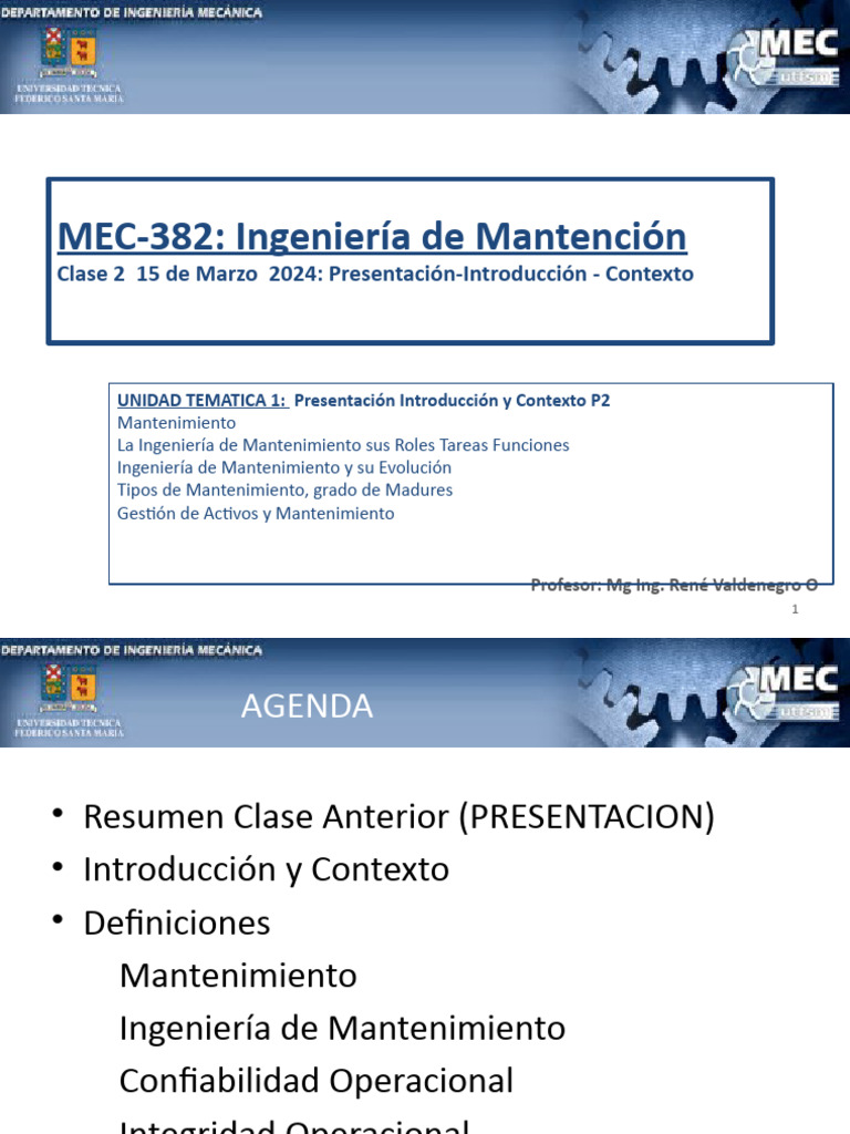 Clase 02 MEC 382 Clase 02 Ingeniería de Matenimiento | PDF | Minería | Ingeniería de confiabilidad