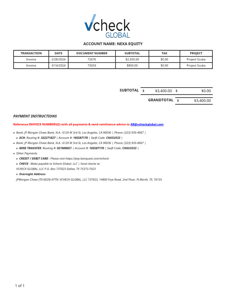 Consolidated Invoice - Nexa Equity - Project Scuba | PDF | Invoice ...