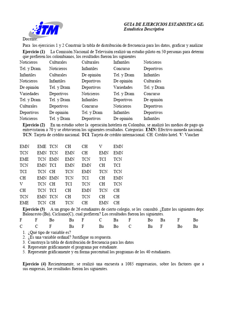 Itm Guia de Ejercicios Est. General 02 2023 | PDF | Mediana | Análisis