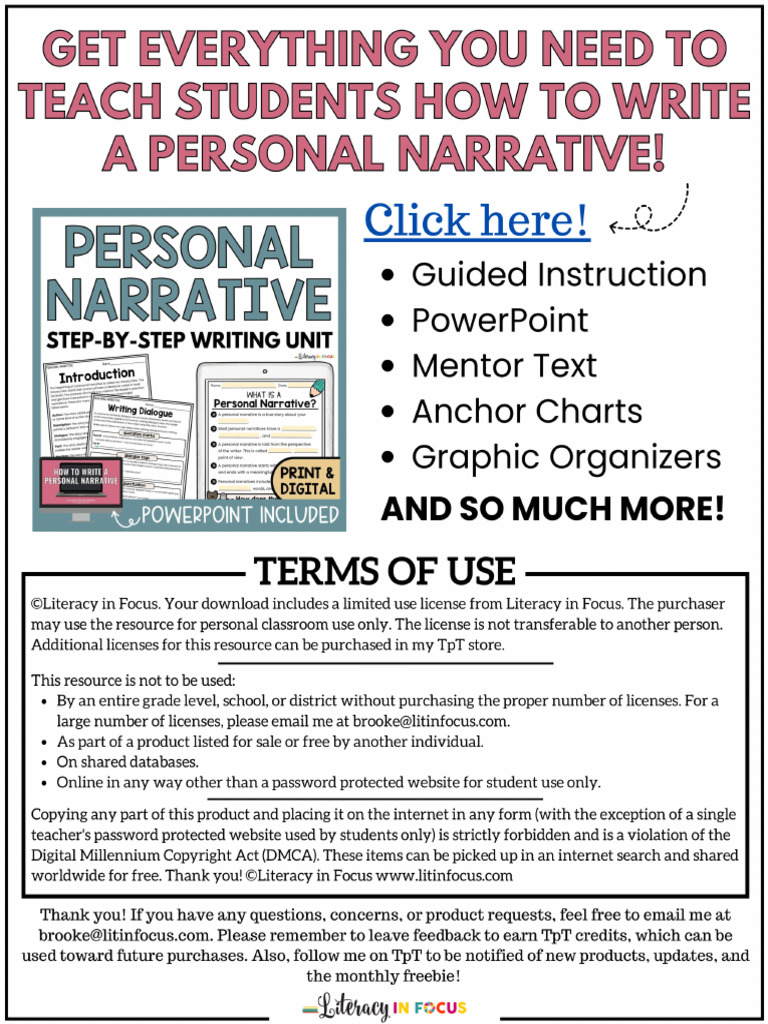 Personal Narrative Anchor Chart | PDF