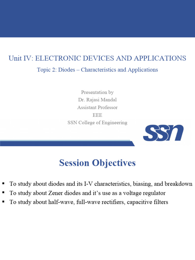 Unit Iv Topic 2 Diodes Characteristics And Applications Pdf