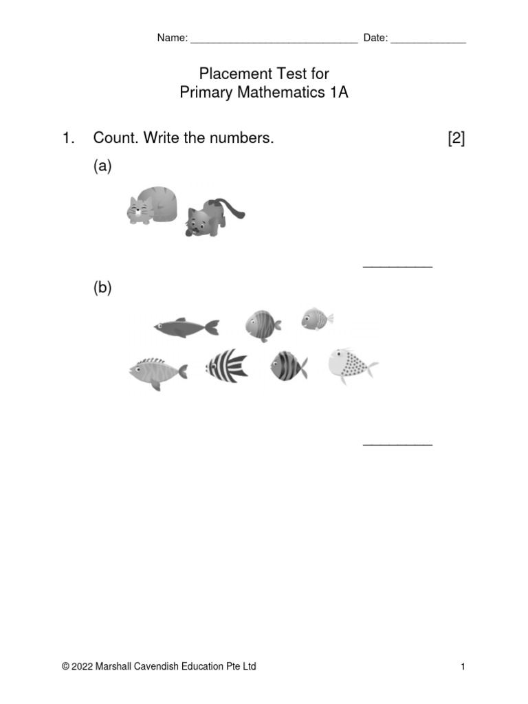 Primary Math Placement Test 1A | PDF | Mathematics