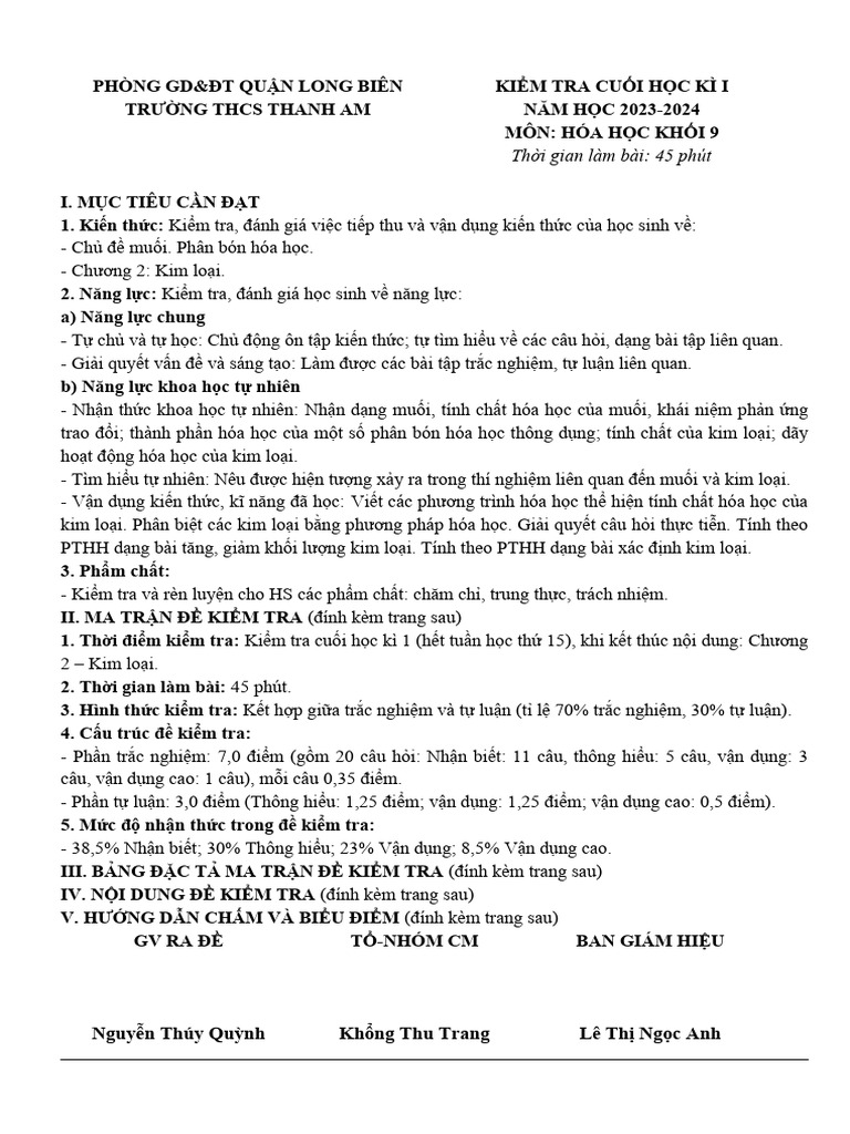 TA23-24. KT CKI Hóa 9 | PDF