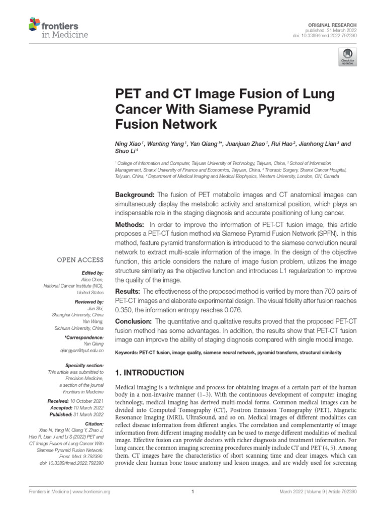 PET-CT Fusion for Lung Cancer Diagnosis | PDF | Medical Imaging ...