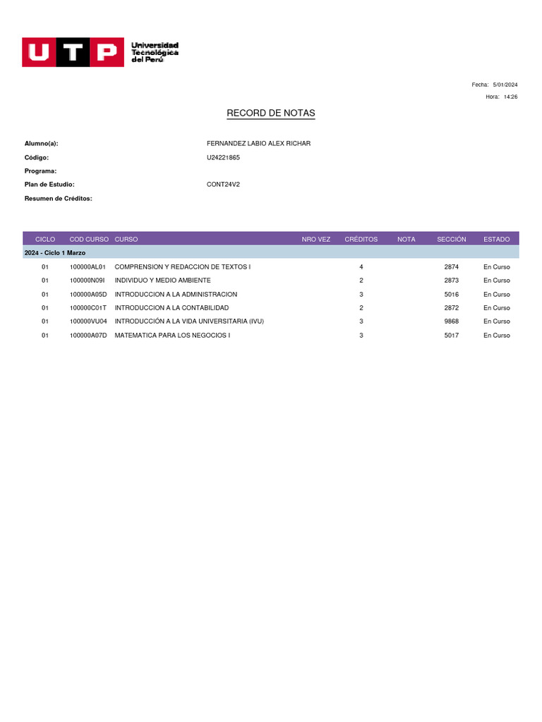 Record Notas U24221865 | PDF