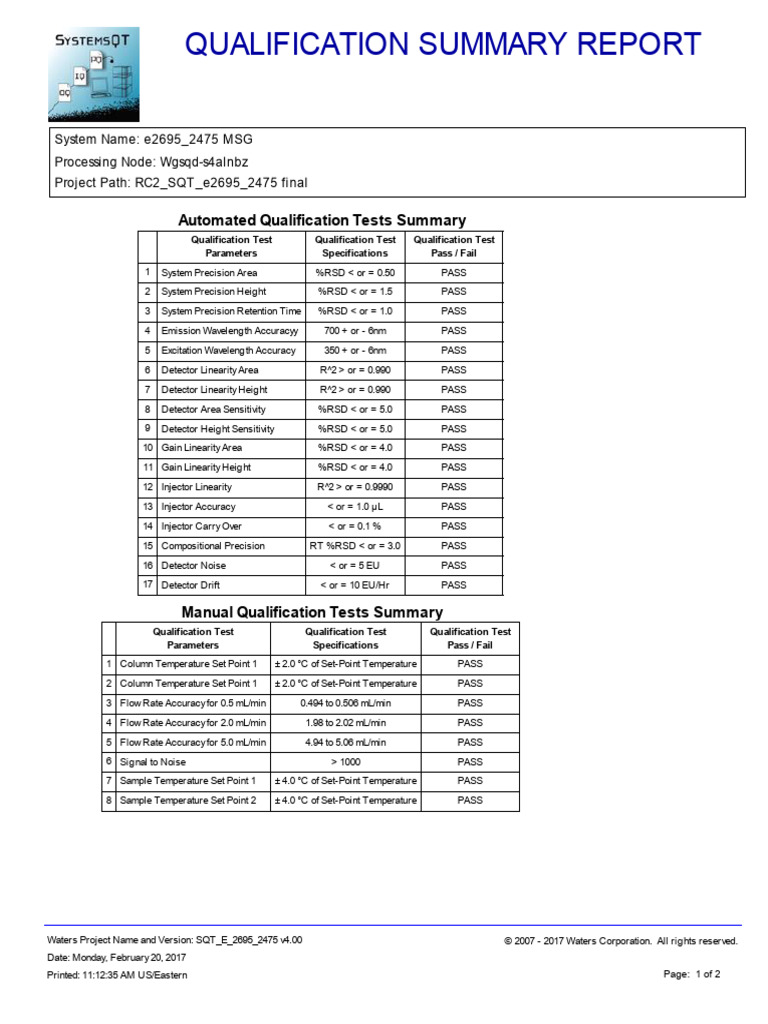 Qual Summary Report | PDF | Metrology