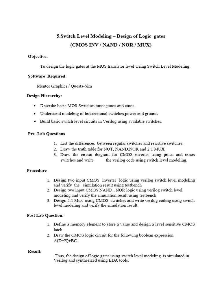 5.Design of Logic Gates--Switch level modeling | PDF
