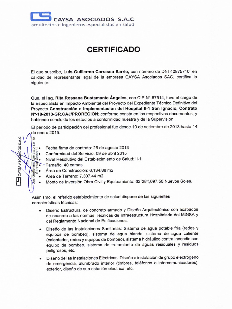 Cert Rita Bustamante San Ignacio | PDF | Tecnología | Derecho
