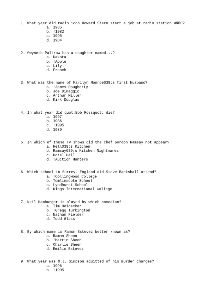 Trivia Quiz for Pop Culture Fans | PDF | Pablo Picasso | Paintings