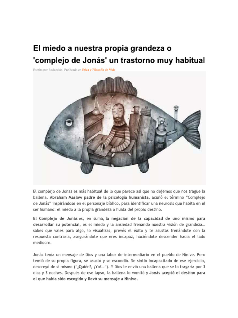 Articulo EL MIEDO (COMPLEJO DE JONAS) | PDF