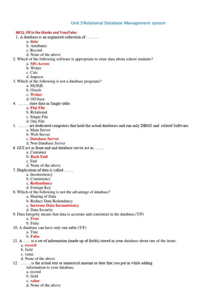 PART B UNIT 3 - Relational Database Management System-Whole Chapter | PDF | Relational Database ...