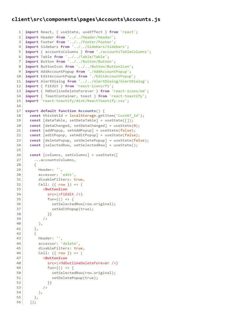 Client/Src/Components/Pages/Accounts/Accounts - JS: Localstorage 0 False False False | PDF ...