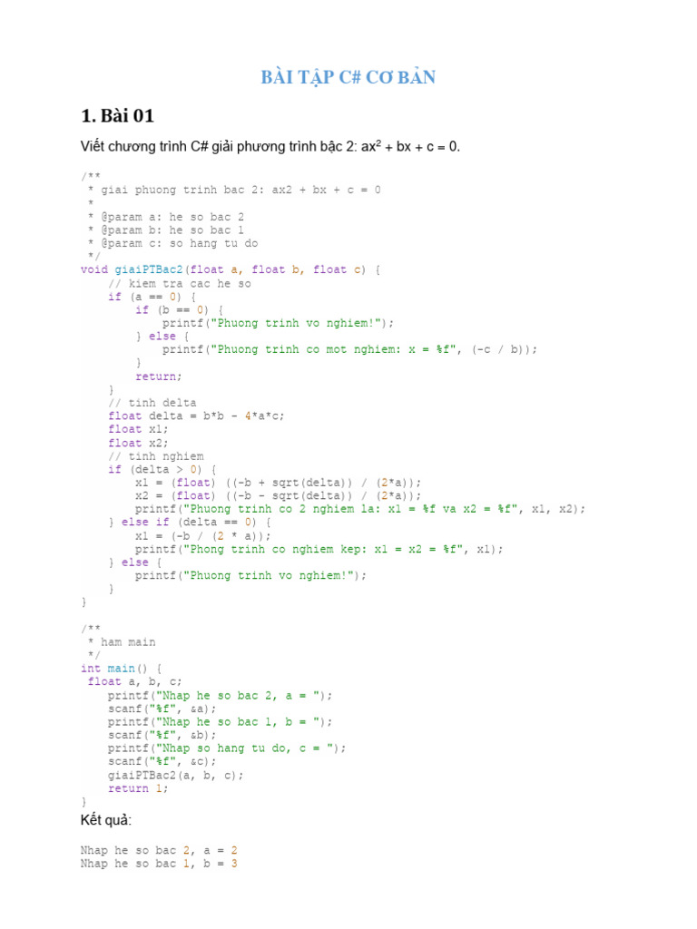Bai Tap C# Co Ban | PDF