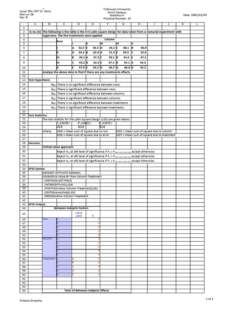Pr. 15 LSD | PDF | Coefficient Of Determination | Statistics