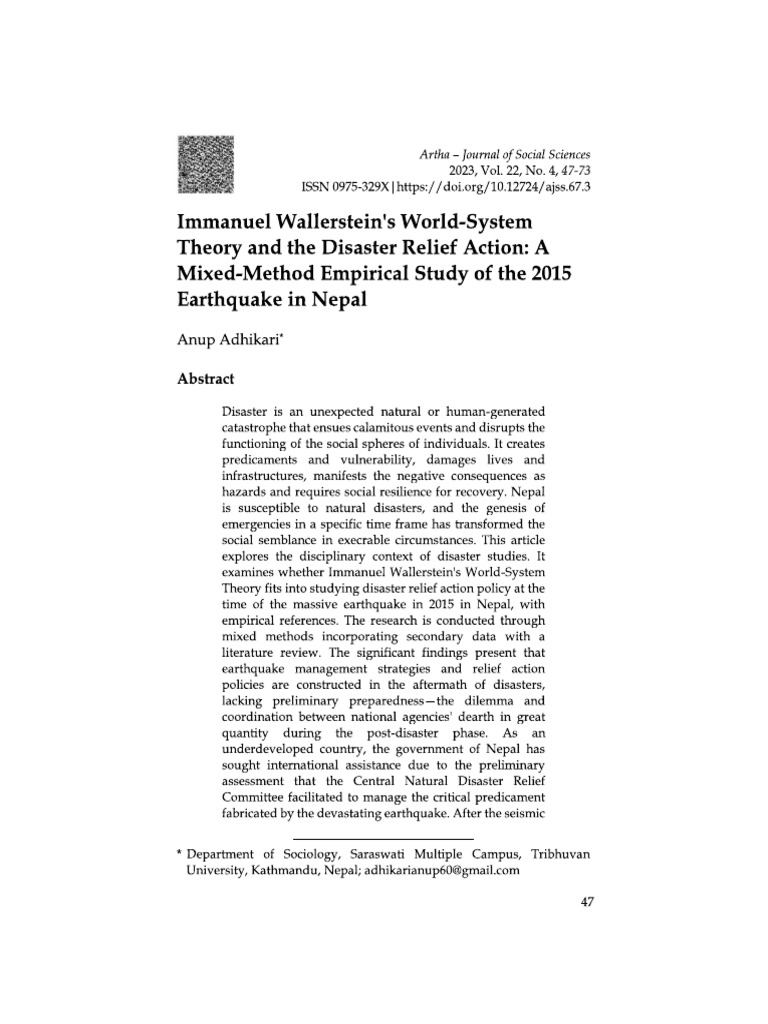 Immanuel Wallerstein's World-System Theory and The Disaster Relief ...