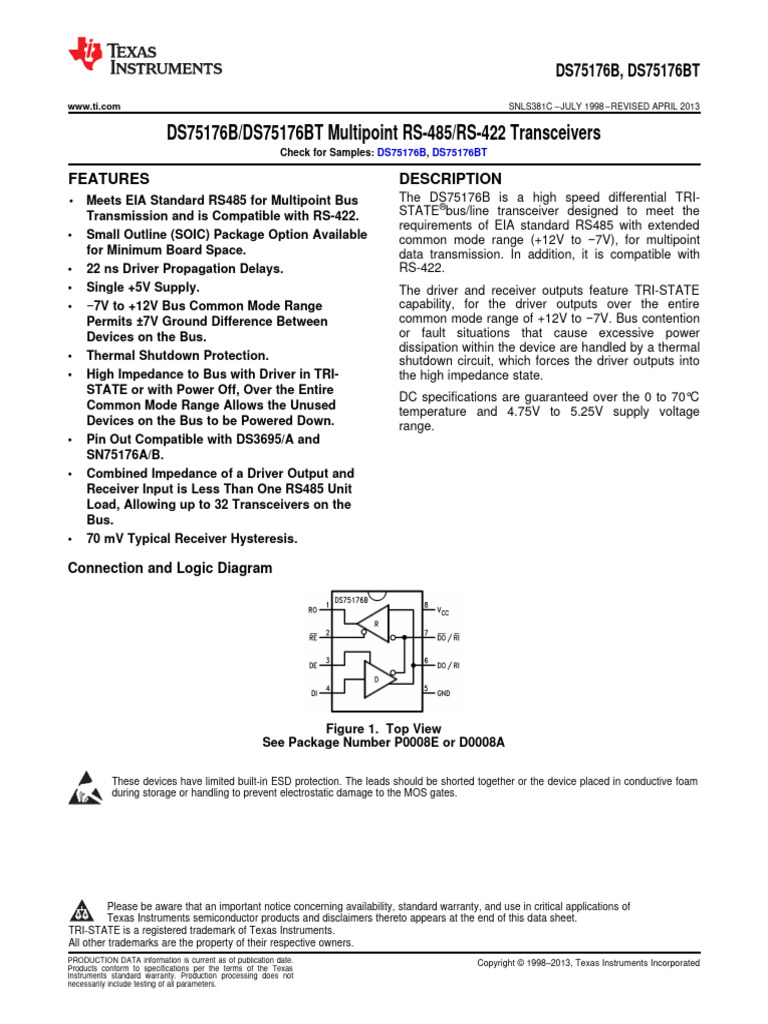 75176B - RS-485-RS-422 Transceivers | Download Free PDF | Electrical ...