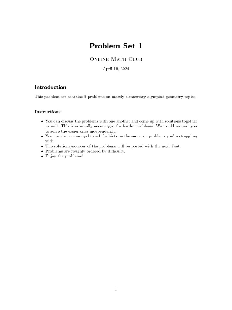 Problem_Set_1 | PDF | Perpendicular | Circle