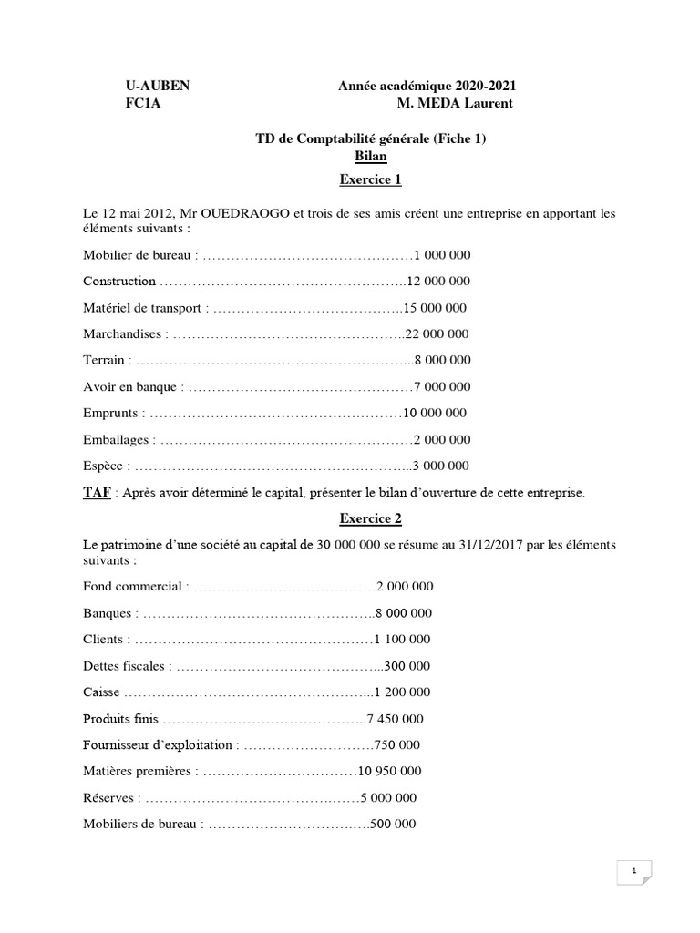 Exercice Bilan Comptable Corrigé PDF | PDF | Facture | Banques