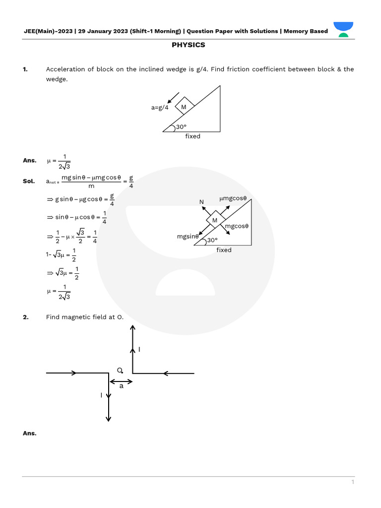 29-Jan-2023 - Shift-1 - With Solutions PCM | PDF | Wavelength | Physics