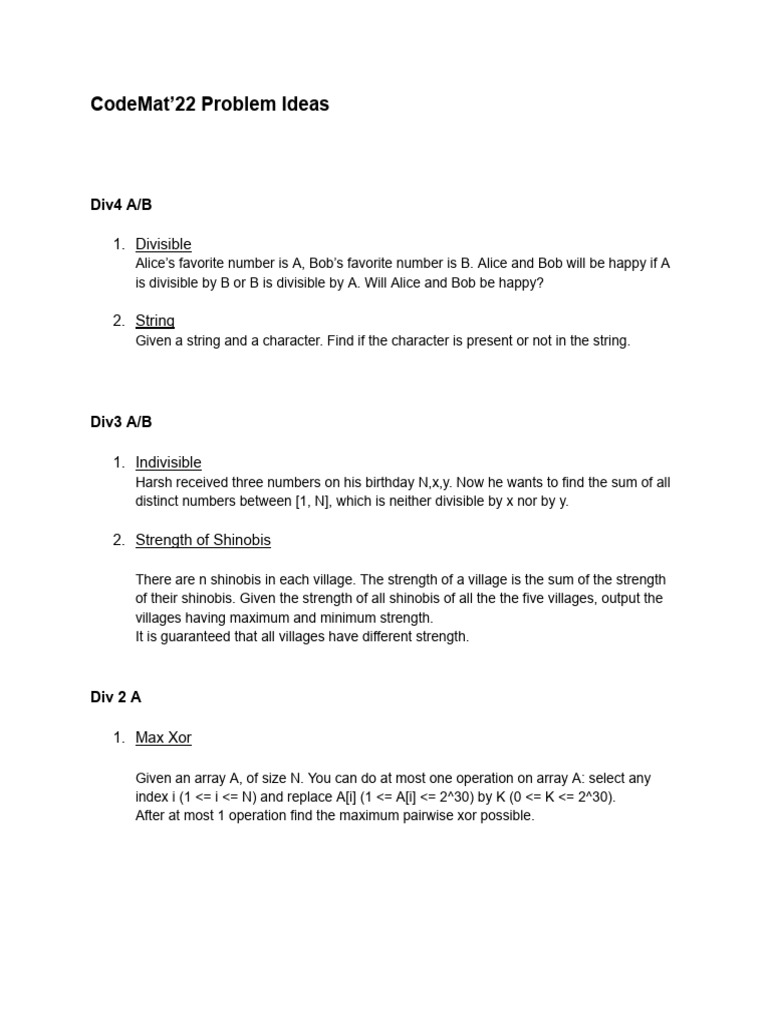 CodeMat'22 Problem Ideas | Download Free PDF | String (Computer Science) | Arithmetic