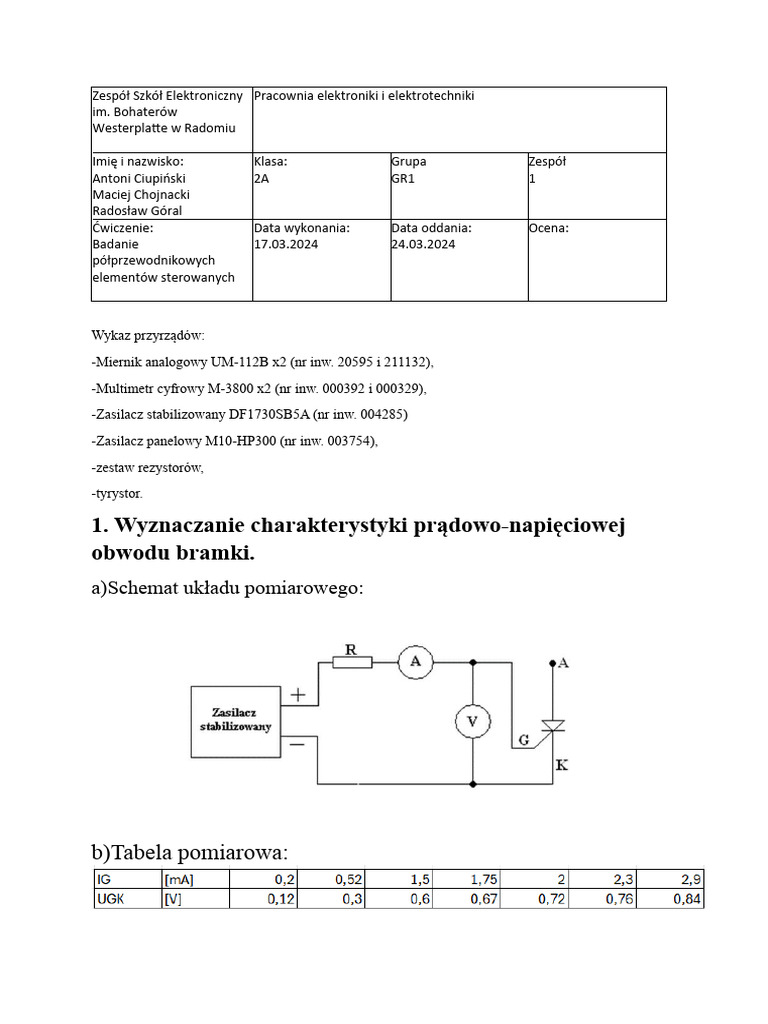cw3 - Tyrystor | PDF
