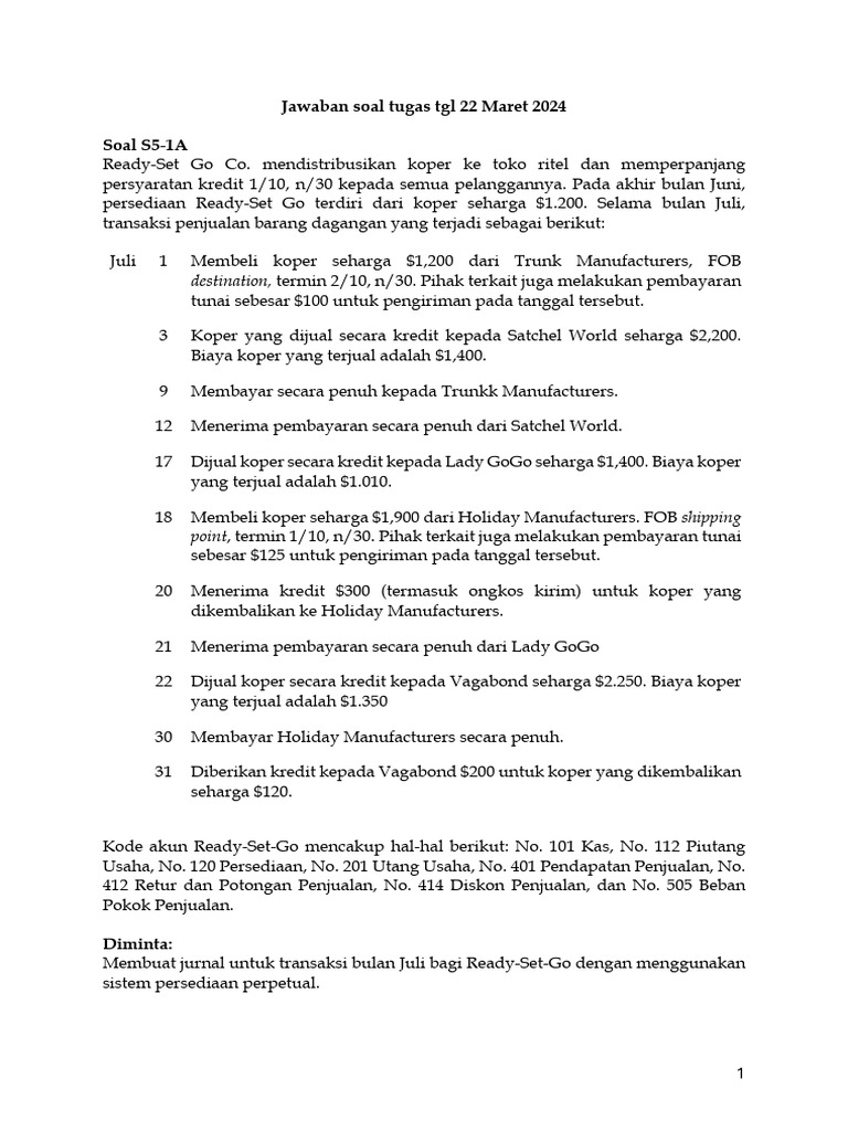 Jawaban Soal Tugas TGL 22 Maret 2024 | PDF | Pengelolaan Keuangan & Uang