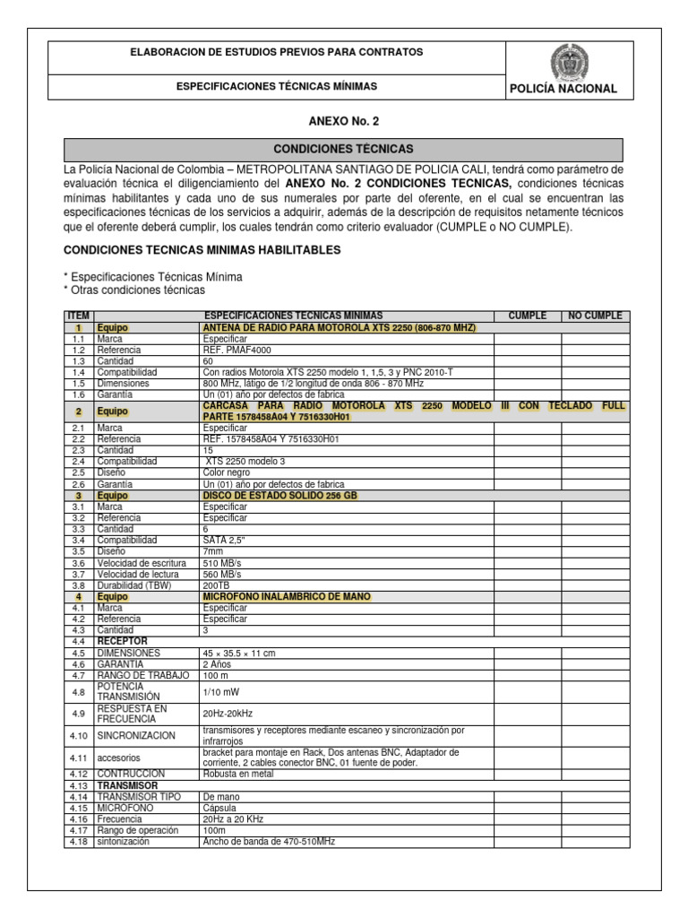 Anexo 2. Especificaciones Técnicas Minimas | PDF | Vídeo | Velocidad de la película
