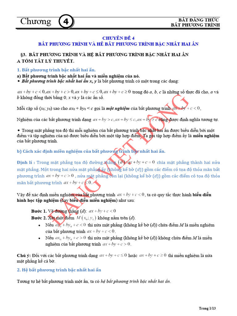 DS - C4 - Bat Phuong Trinh Va He Bat Phuong Trinh Bac Nhat Hai An | PDF